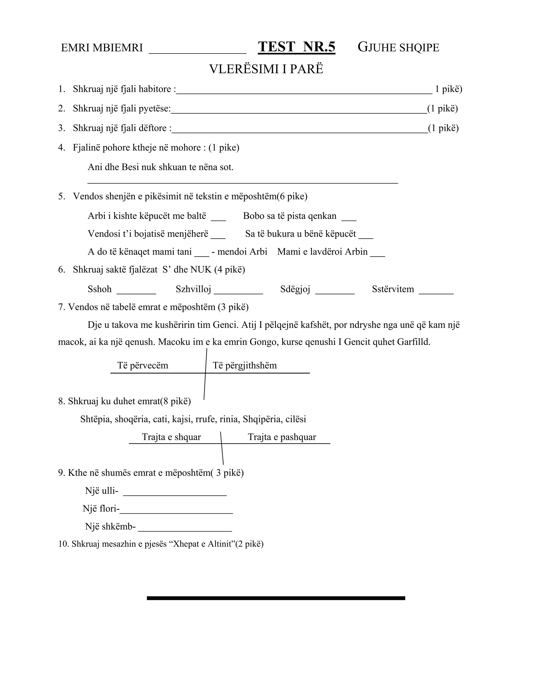 Testime ne-lenden-e-gjuhes-shqipe-per-klasat-fillore | PDF