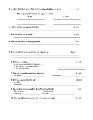 Testime ne-lenden-e-gjuhes-shqipe-per-klasat-fillore | PDF