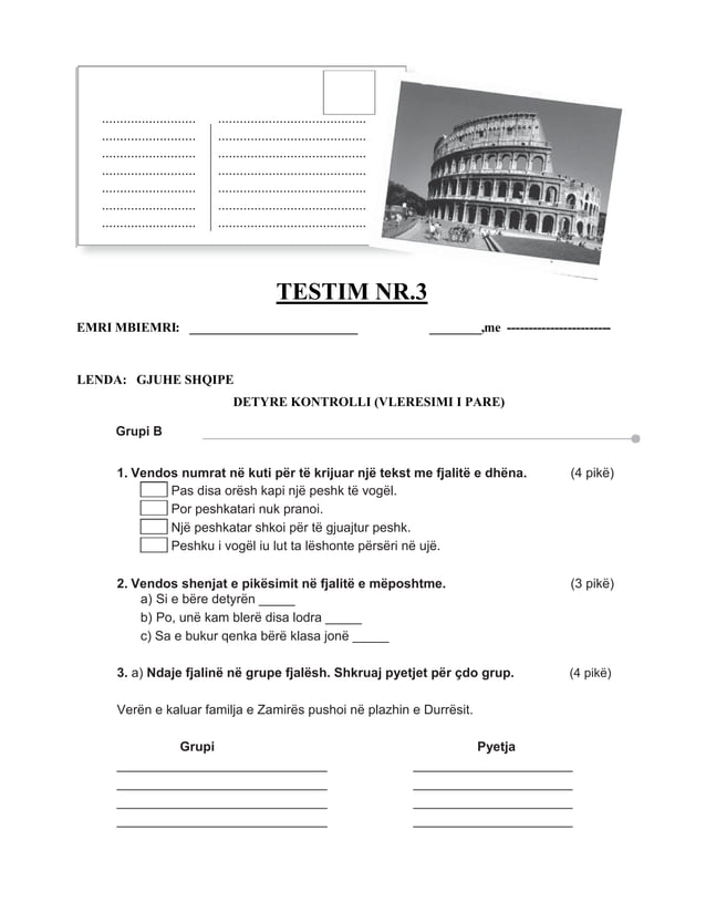 Testime ne-lenden-e-gjuhes-shqipe-per-klasat-fillore | PDF