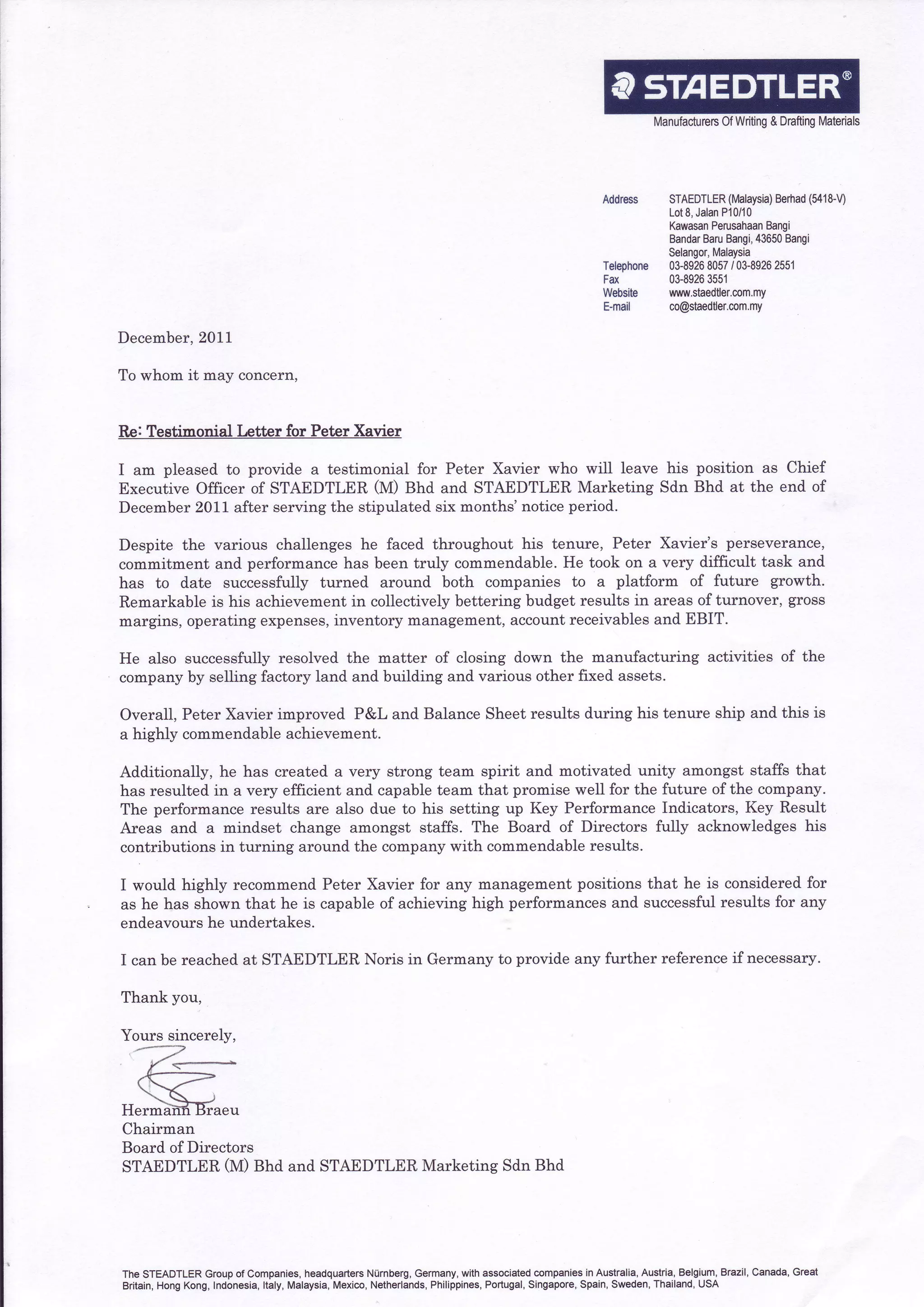 Testimonial From The Chairman Of The Board | PDF