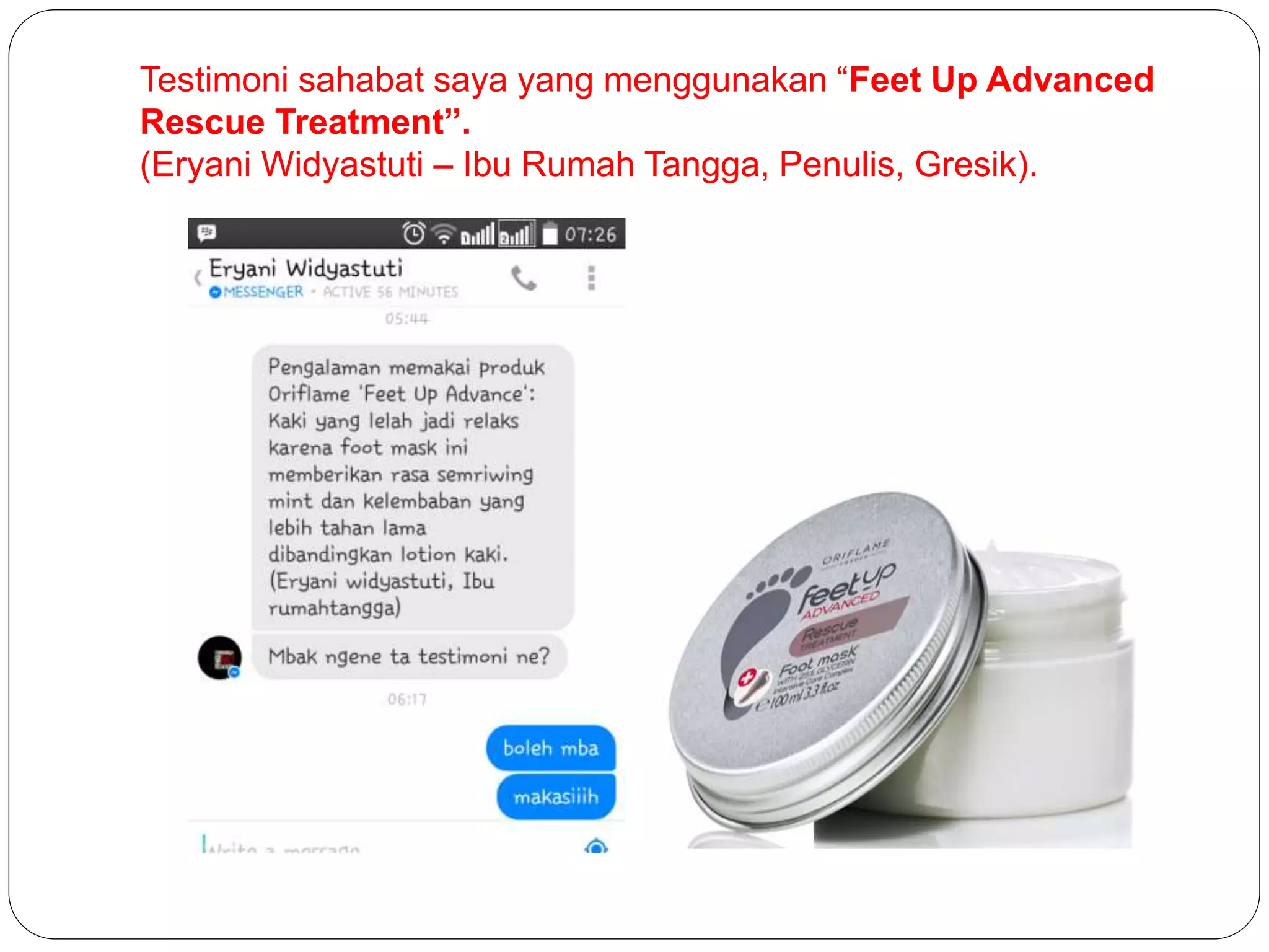Testimoni pemakaian produk oriflame | PPTX
