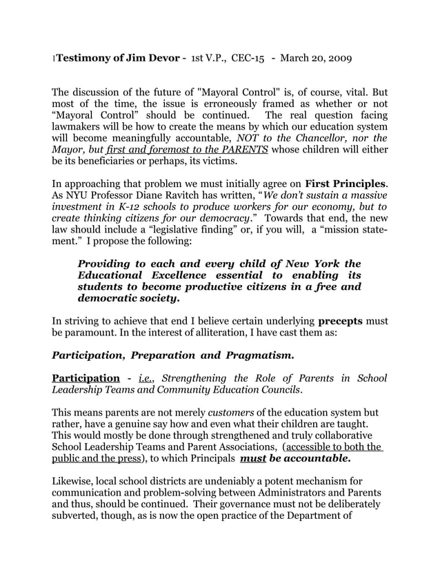 March 2009 Testimony of Jim Devor | PDF