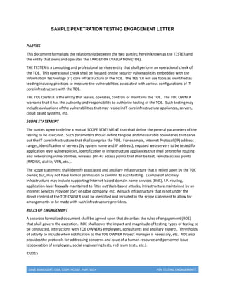 Sample penetration testing agreement for core infrastructure | PDF