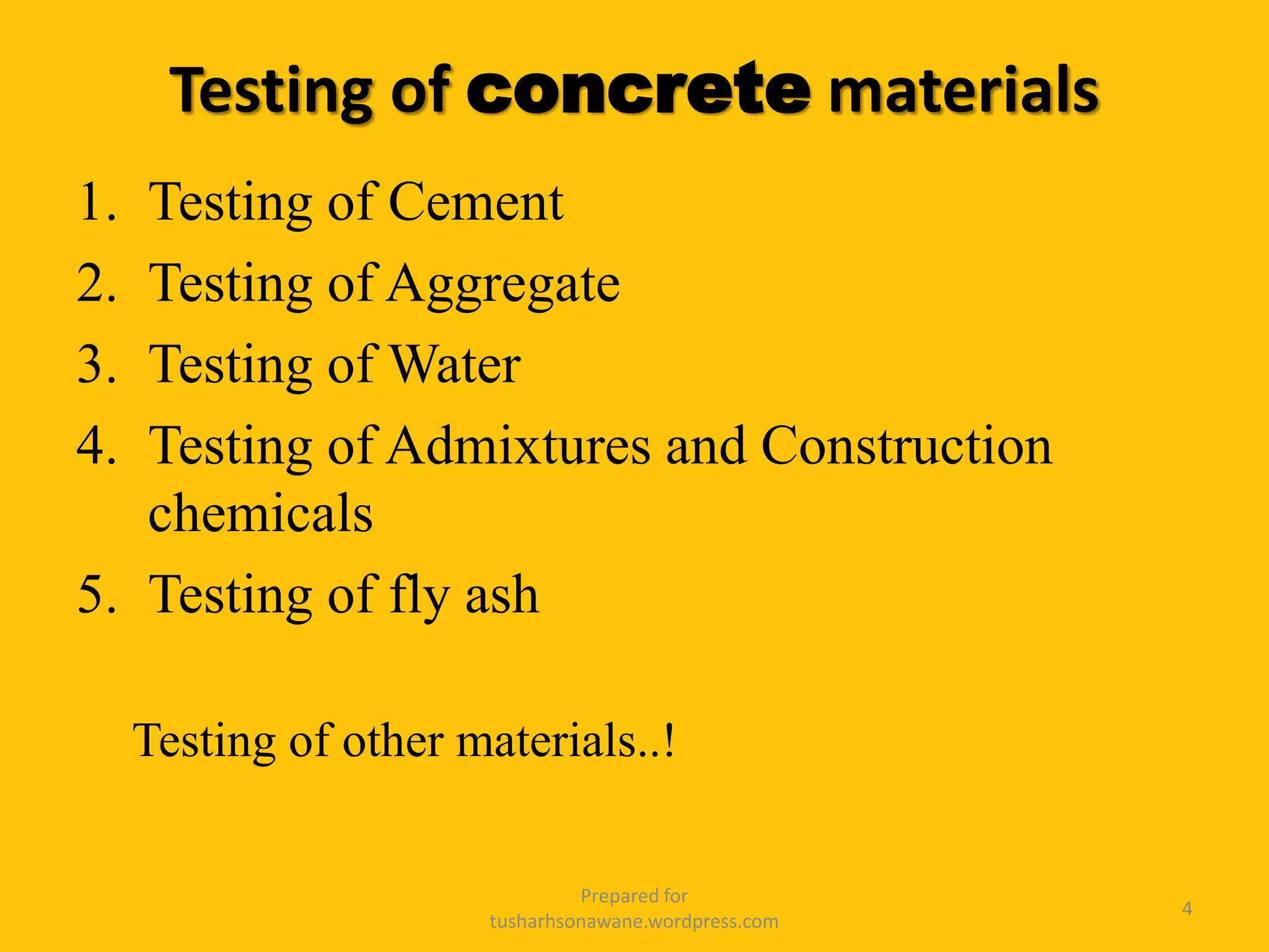 Testing of concrete materials | PPTX