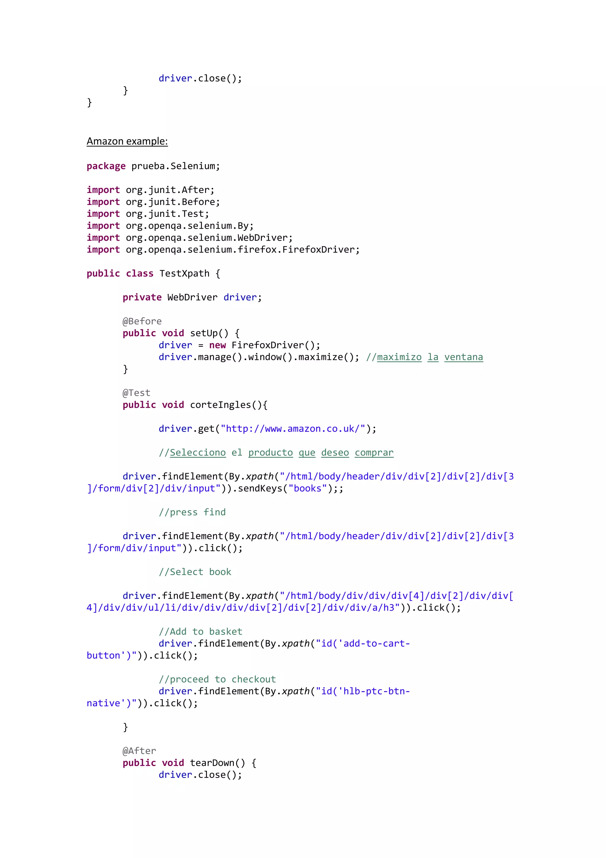 Testing & selenium - examples | DOCX