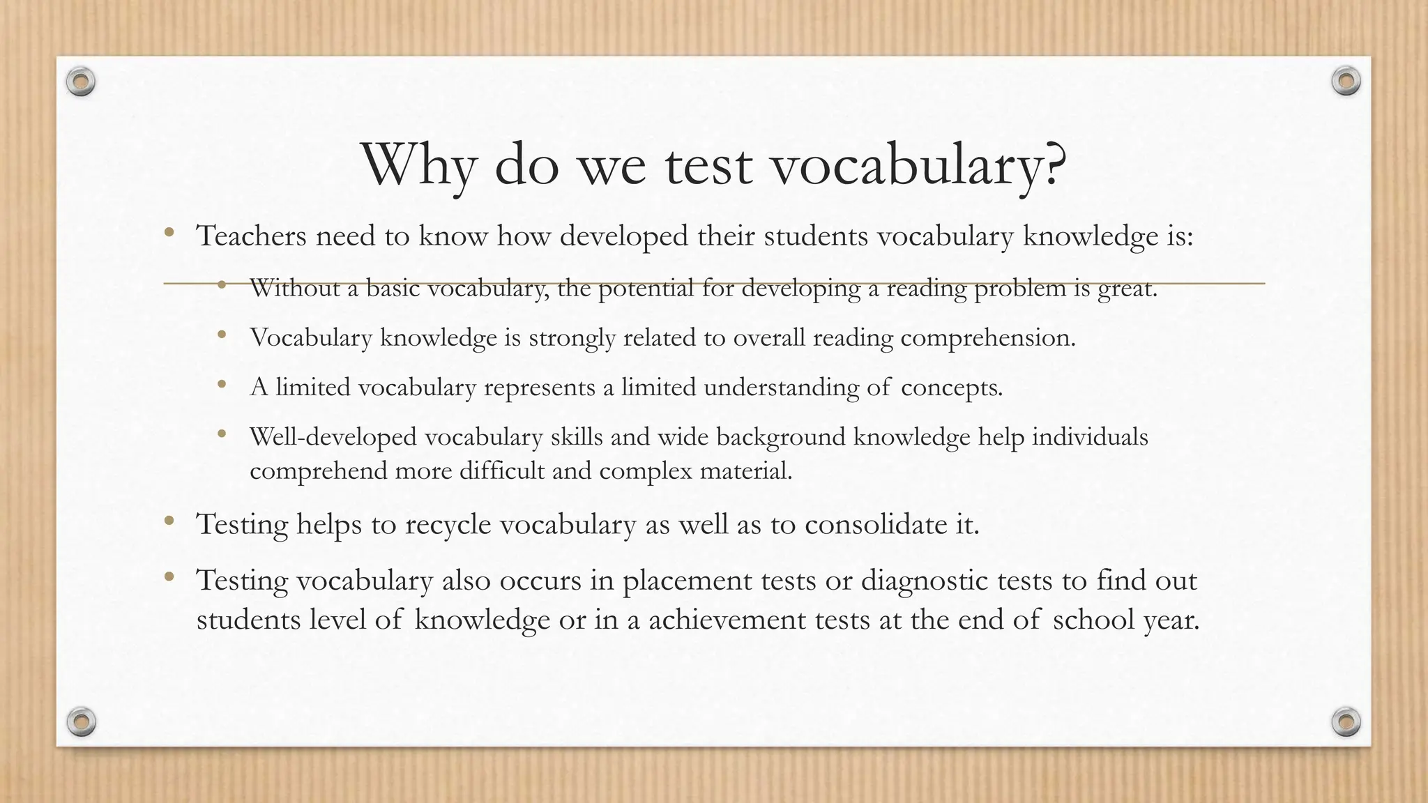 TESTING-VOCABULARY-KNOWLEDGE........pptx | Standardized Testing ...