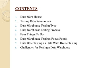 Testing a data warehouses | PPTX