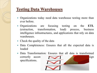 Testing a data warehouses | PPTX