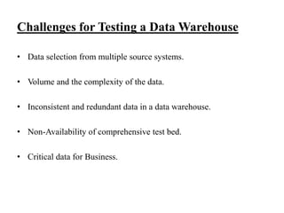 Testing a data warehouses | PPTX | Databases | Computer Software and ...