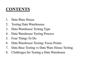 Testing a data warehouses | PPTX | Databases | Computer Software and ...
