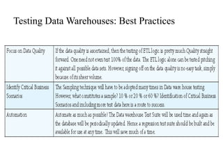 Testing a data warehouses | PPTX | Databases | Computer Software and ...