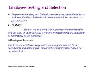 Testing and selection | PPT | Resume Writing and Advice | Job Search