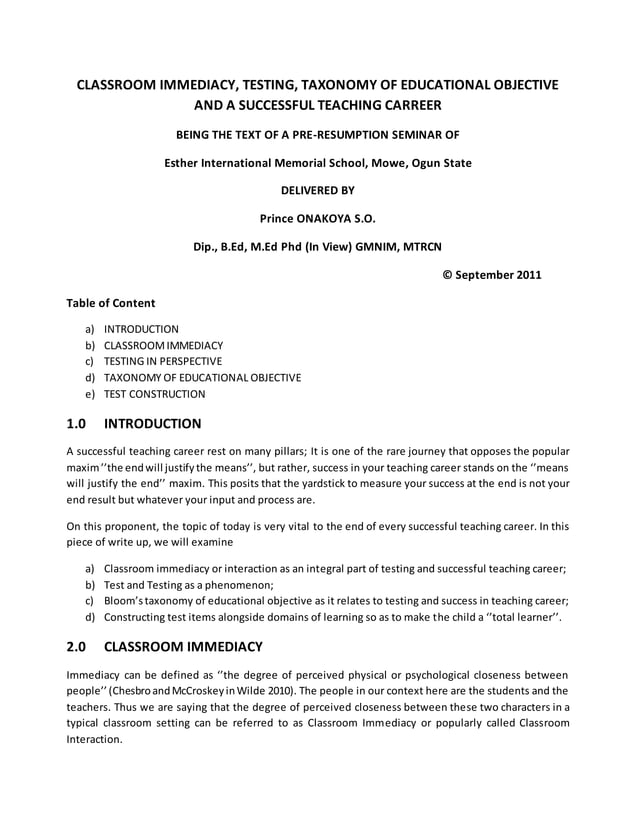 Testing and Taxonomy of Educational Objective | DOCX