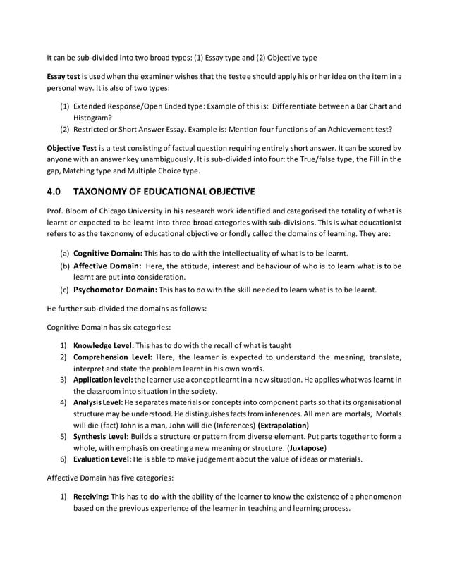 Testing and Taxonomy of Educational Objective | DOCX