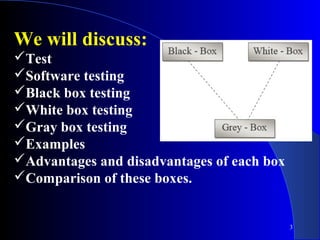 Testing, black ,white and gray box testing | PPT