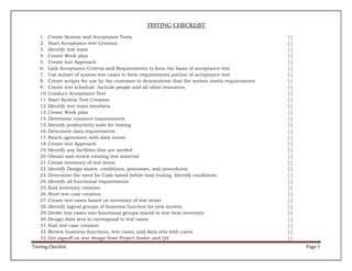 Testing check list | PDF