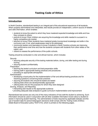 Testing Code of Ethics Updated 2017 | PDF