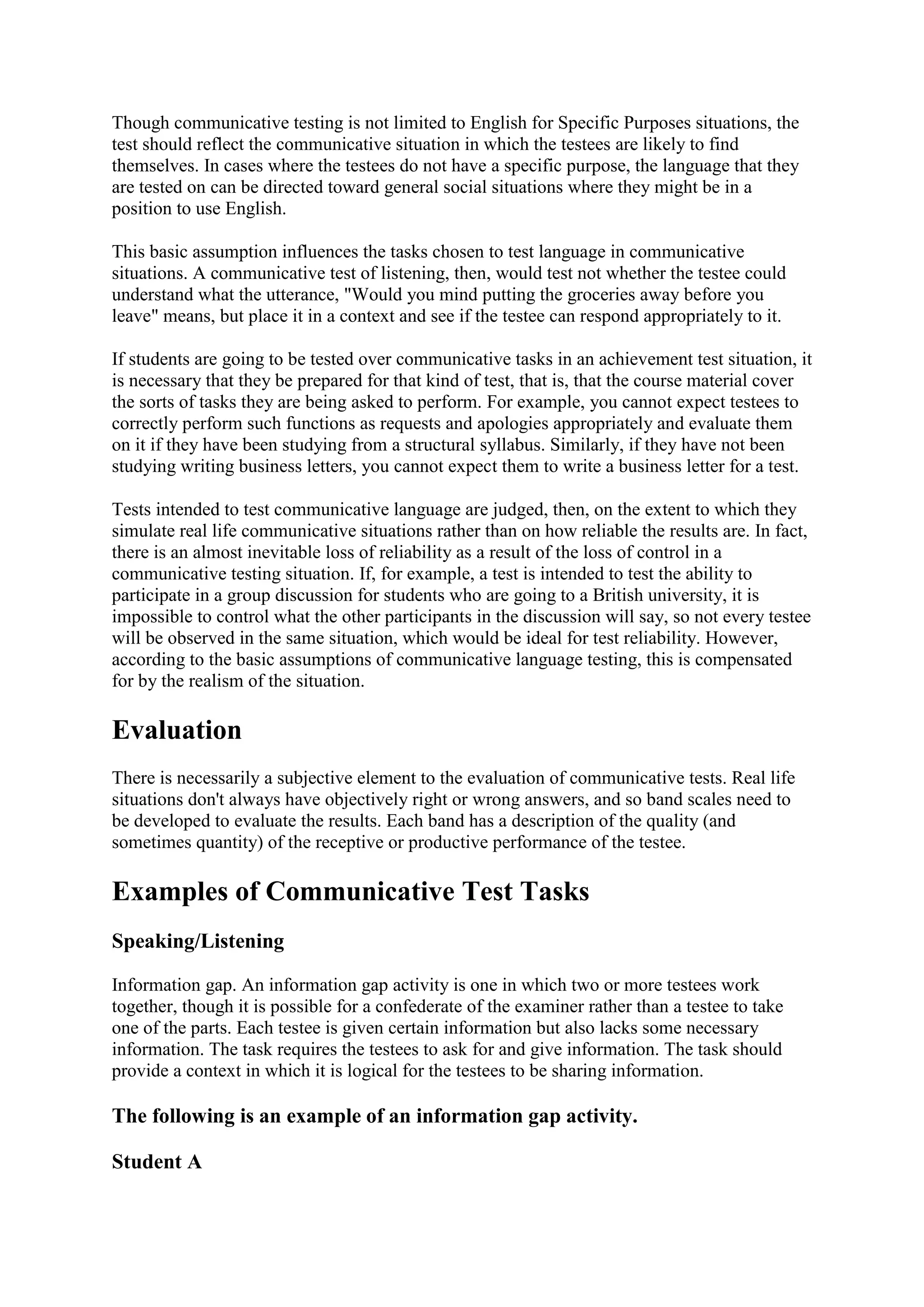 Testing communicative competence | DOCX | Standardized Testing ...