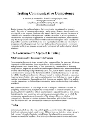 Testing communicative competence | DOCX | Standardized Testing ...