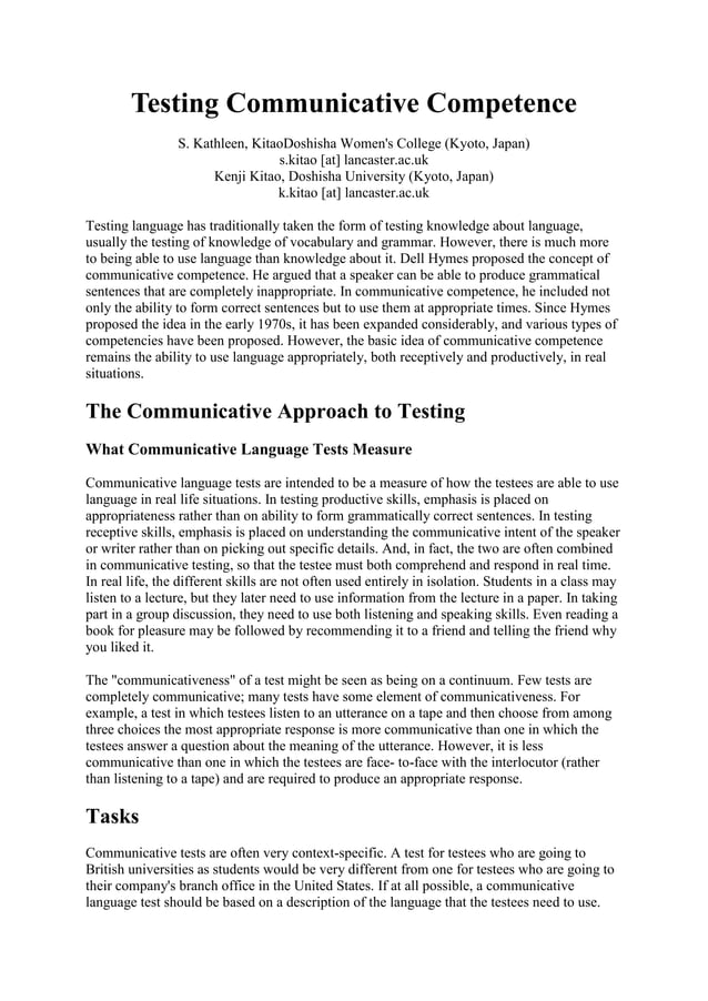 Testing communicative competence | DOCX | Standardized Testing ...