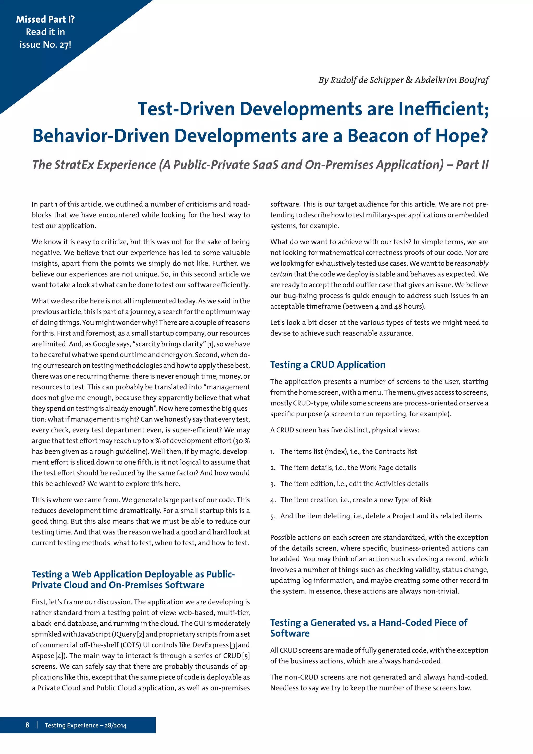 Test-Driven Developments are Inefficient; Behavior-Driven Developments ...
