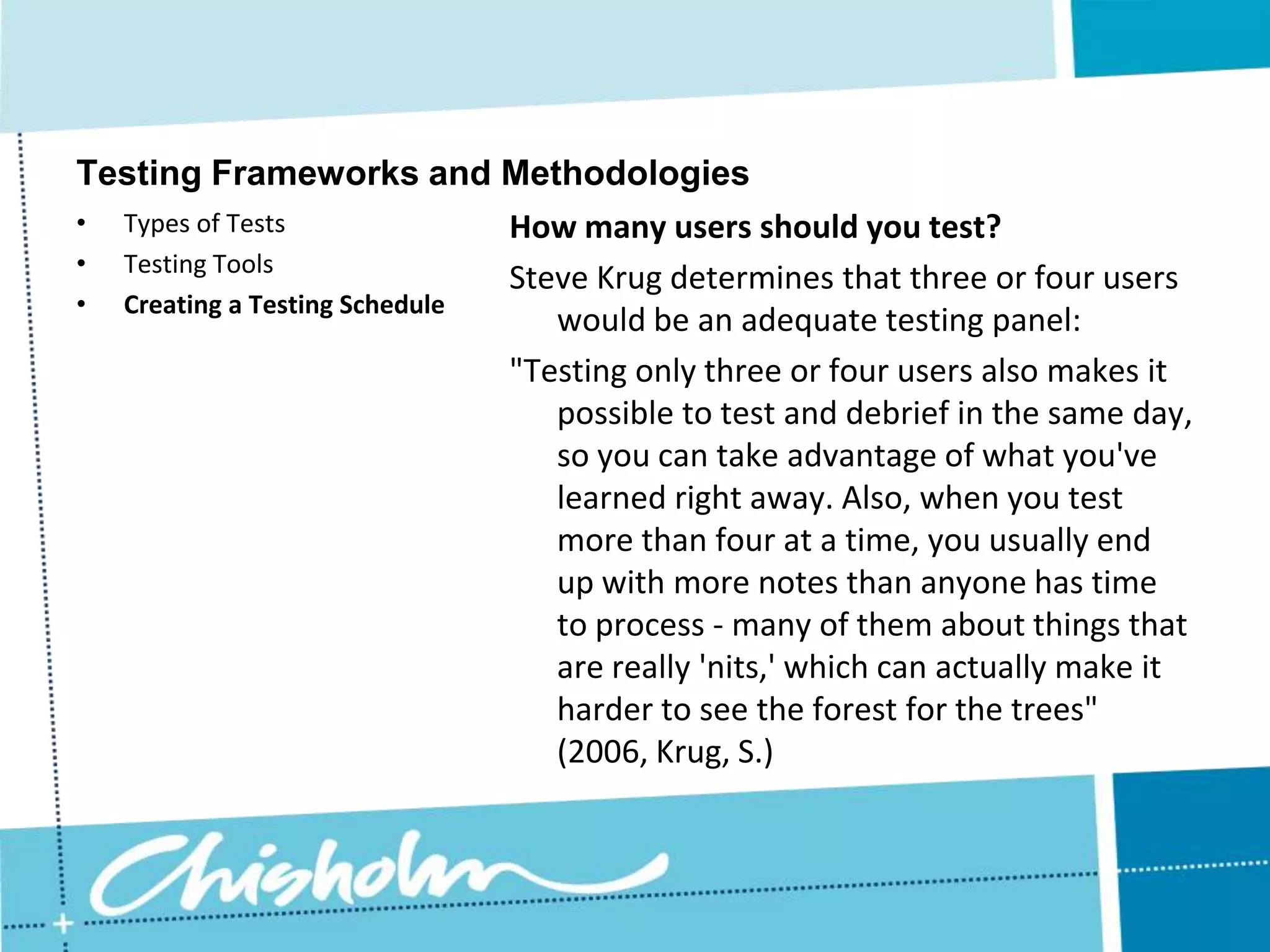 Testing Frameworks And Methodologies | PPTX