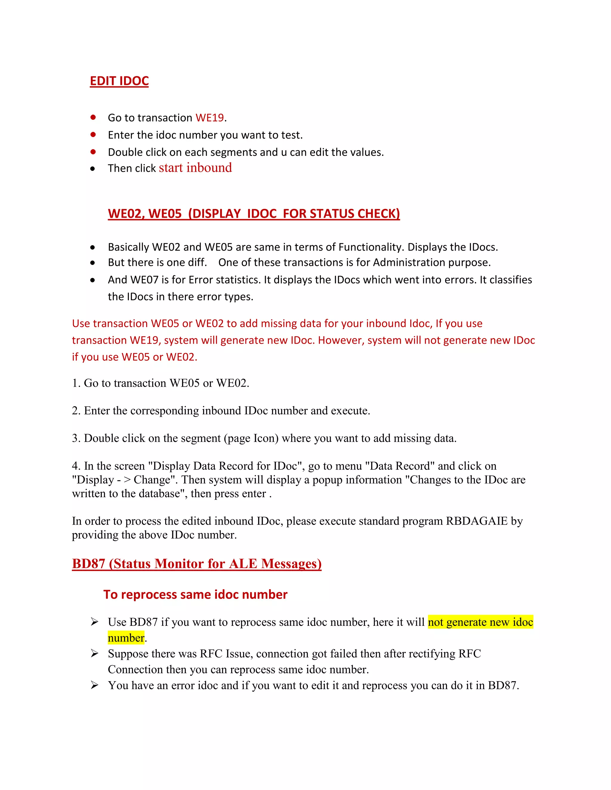 Edit idoc , reprocess and test idoc | DOCX