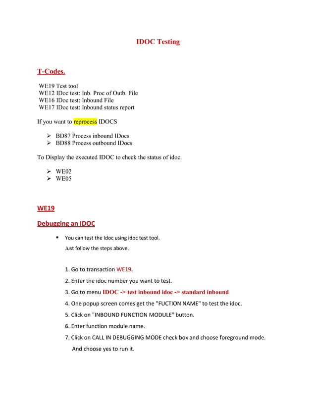 Edit idoc , reprocess and test idoc | DOCX | Databases | Computer ...
