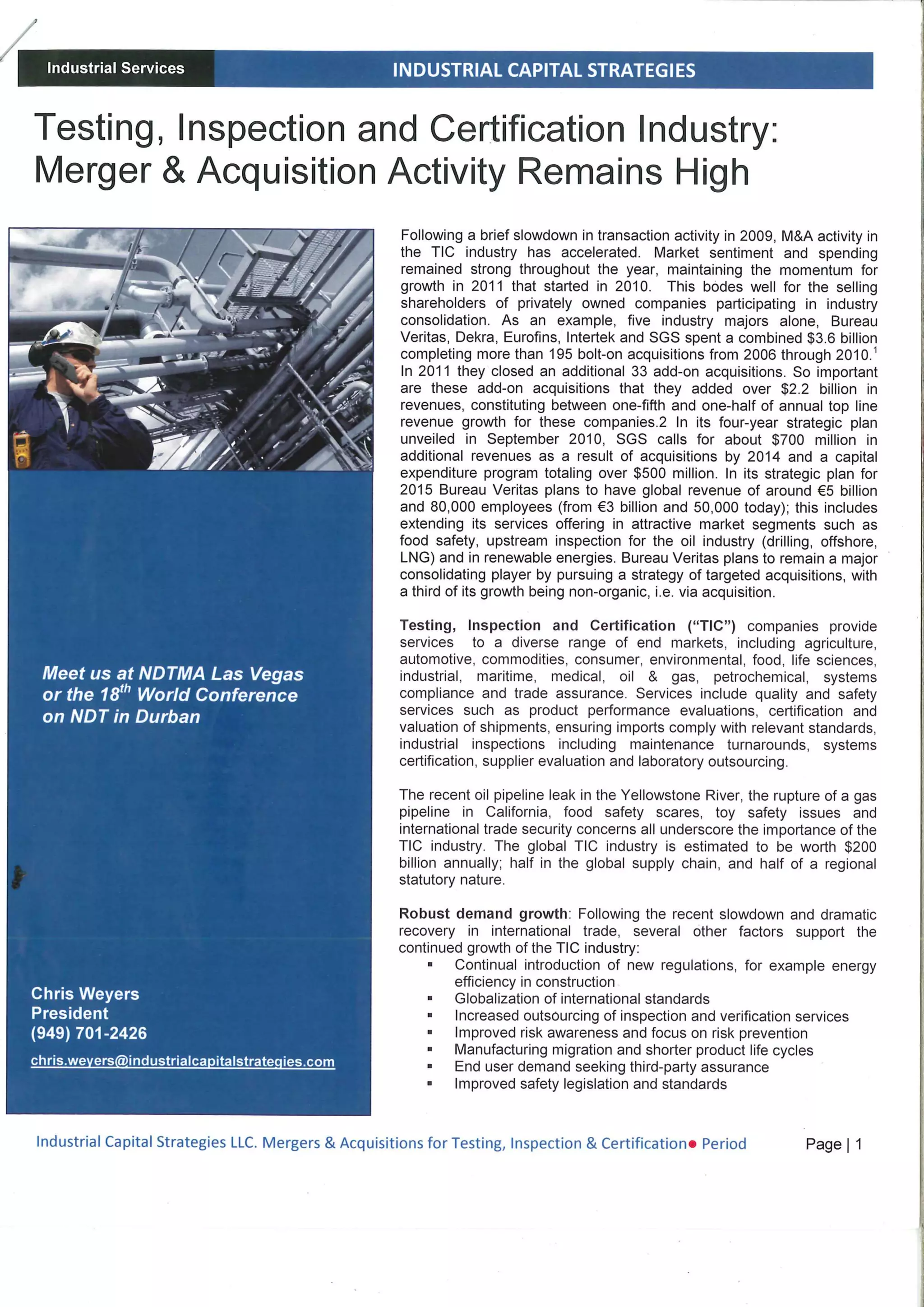 Testing inspection and certification industry | PDF