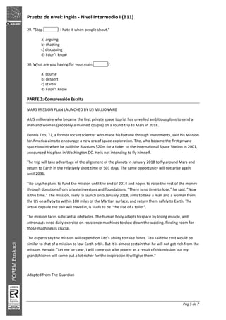 Test ingles[1] | PDF | Travel Type | Travel