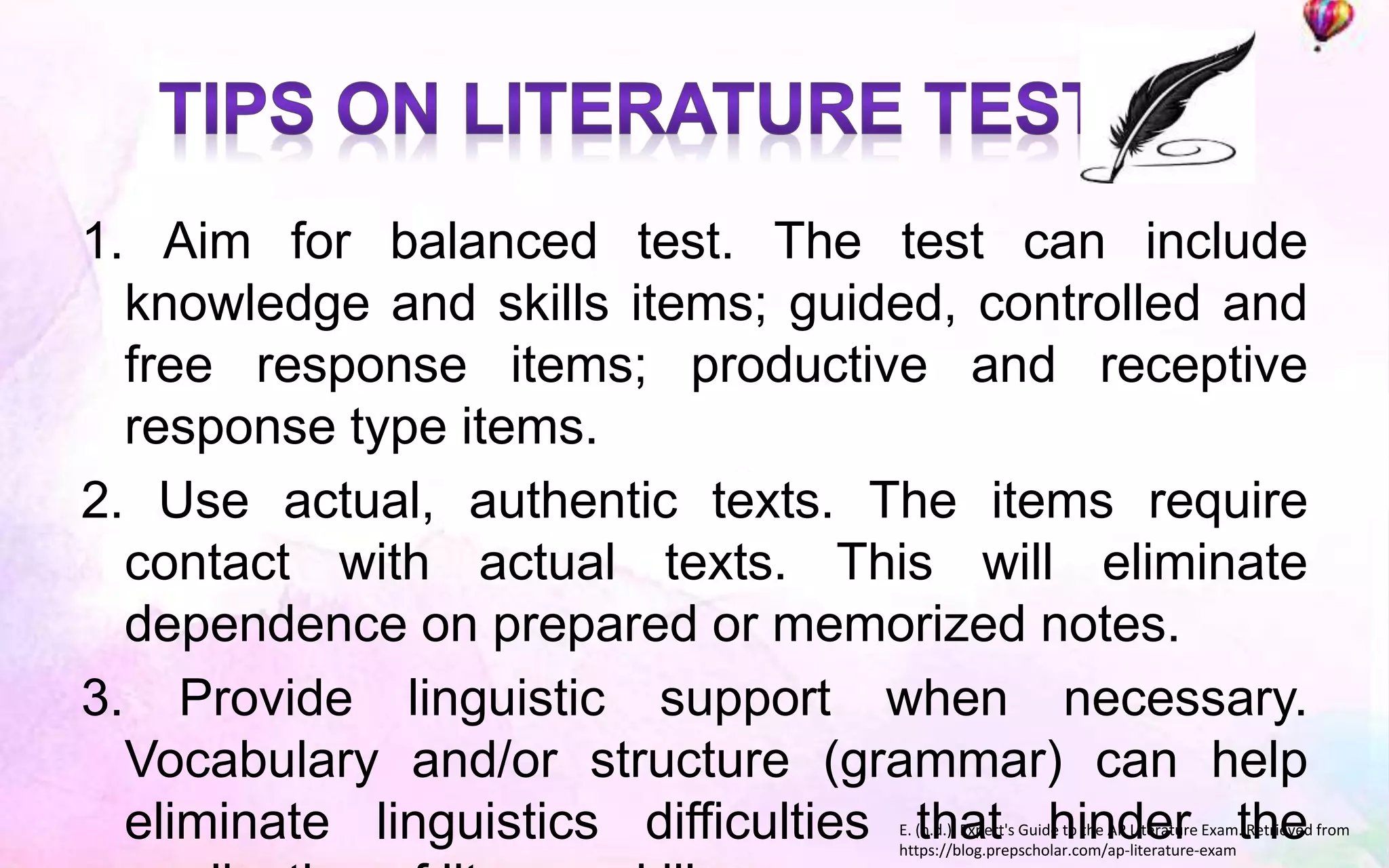TESTING LITERATURE (Eng. 205 Language Assessment) | PPTX