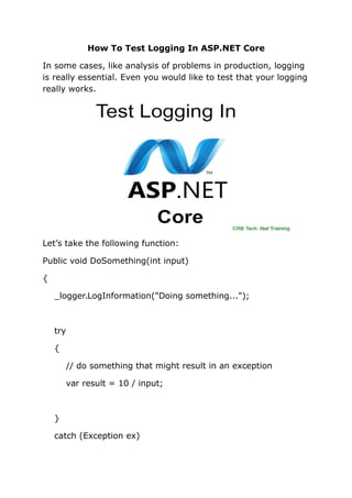 Testing logging in asp dot net core | PDF