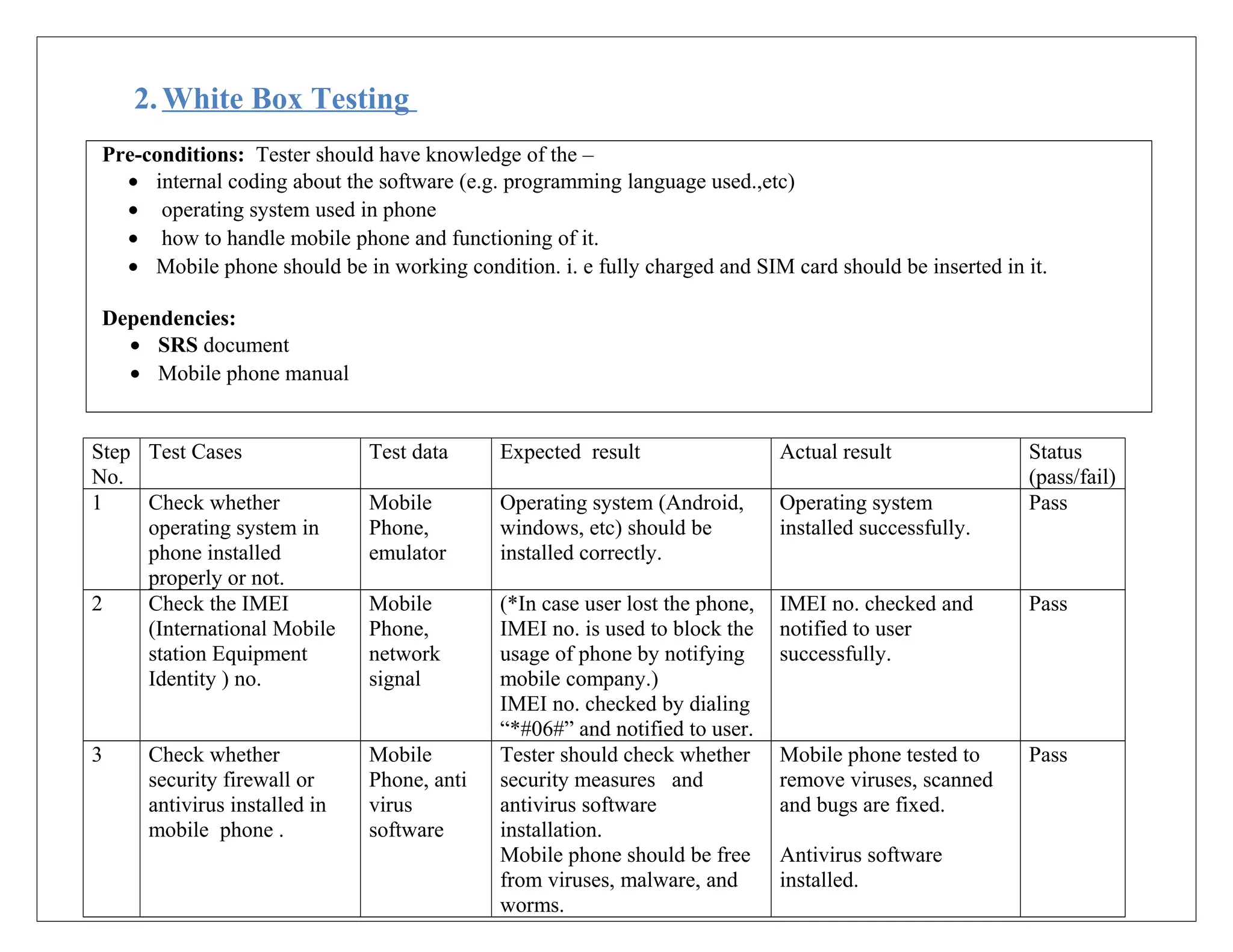 Test cases for testing mobile phone | DOC