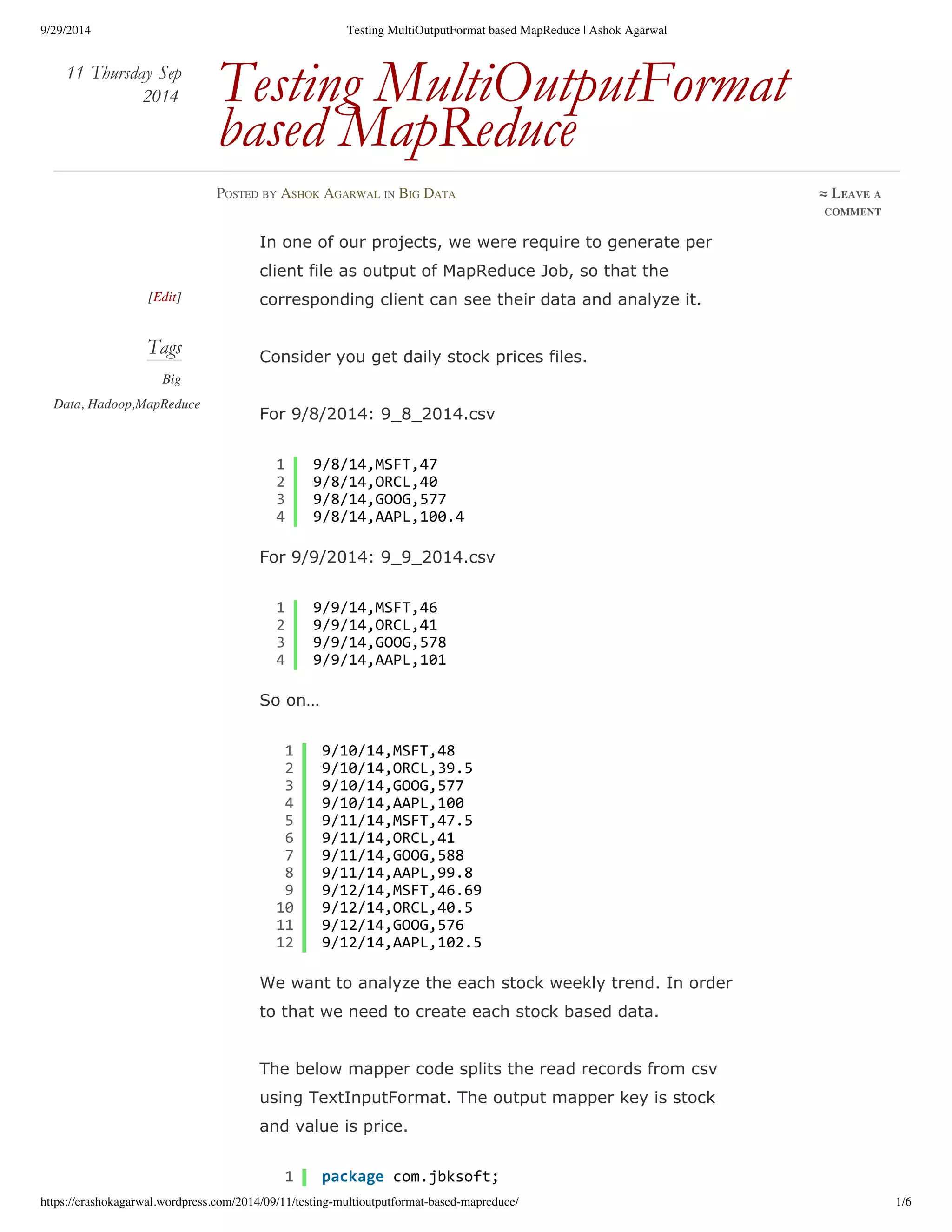 Testing Multi Outputformat Based Mapreduce Pdf Web Development 