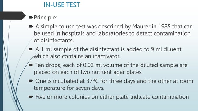 TESTING OF DISINFECTANT CLASSES OF DISINFECTANTS METHOD FOR TESTING ...
