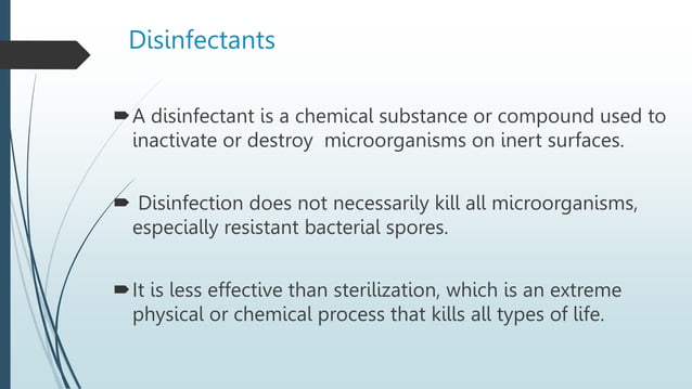 TESTING OF DISINFECTANT CLASSES OF DISINFECTANTS METHOD FOR TESTING ...