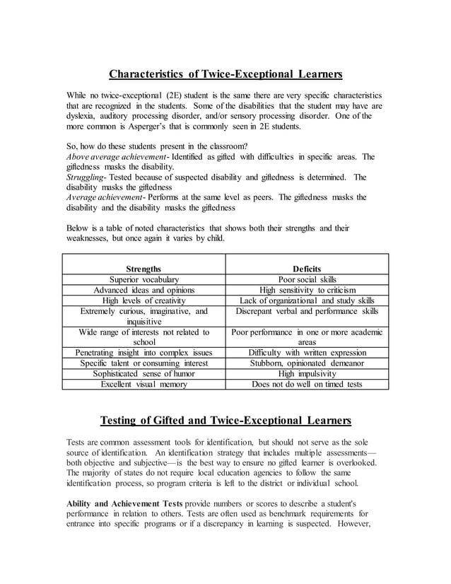 Twice Exceptional Learners | DOCX