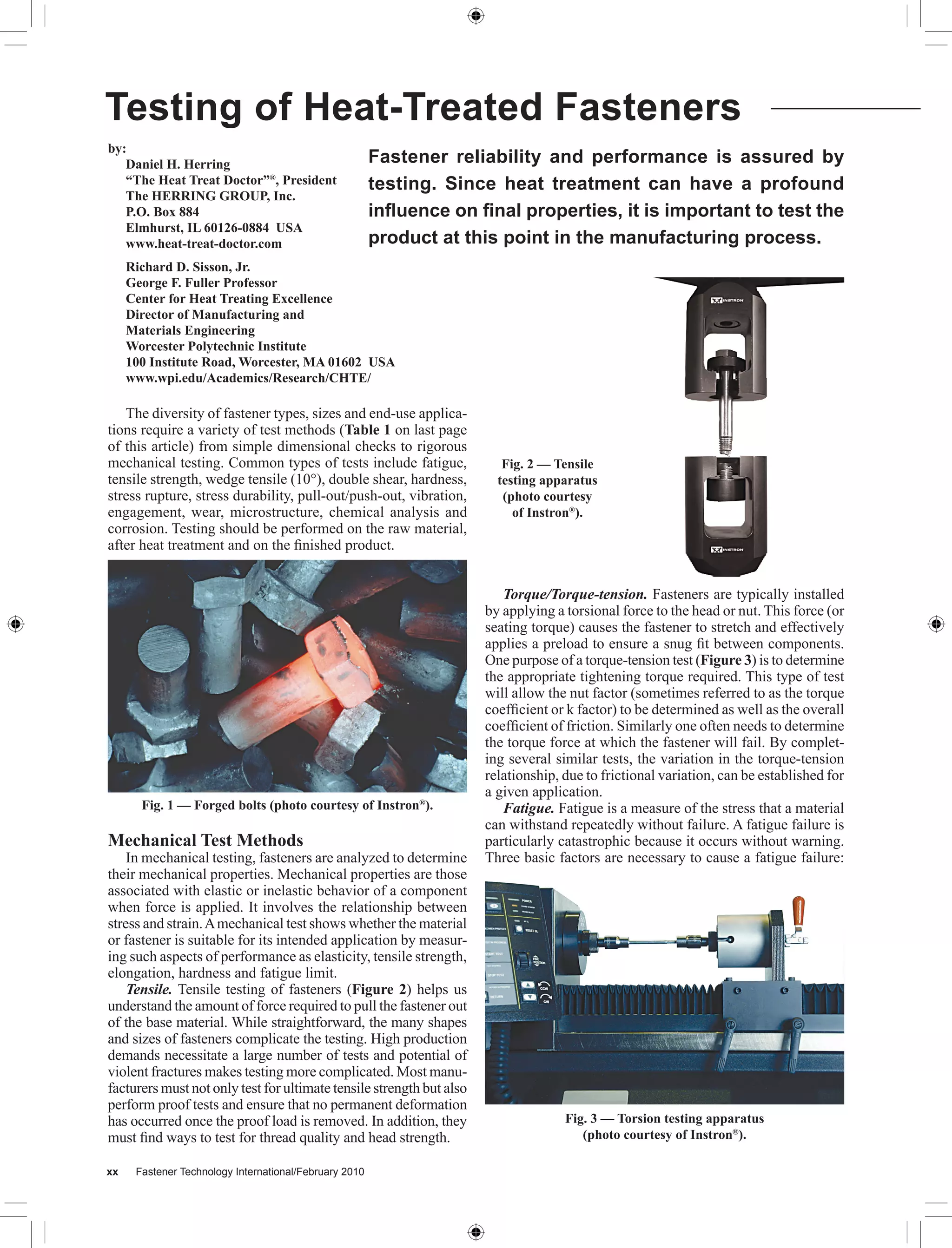 Testing of heat treated fasteners | PDF