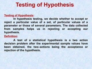 Testing of Hypothesis.pptx example for testing hypothesis | PPTX
