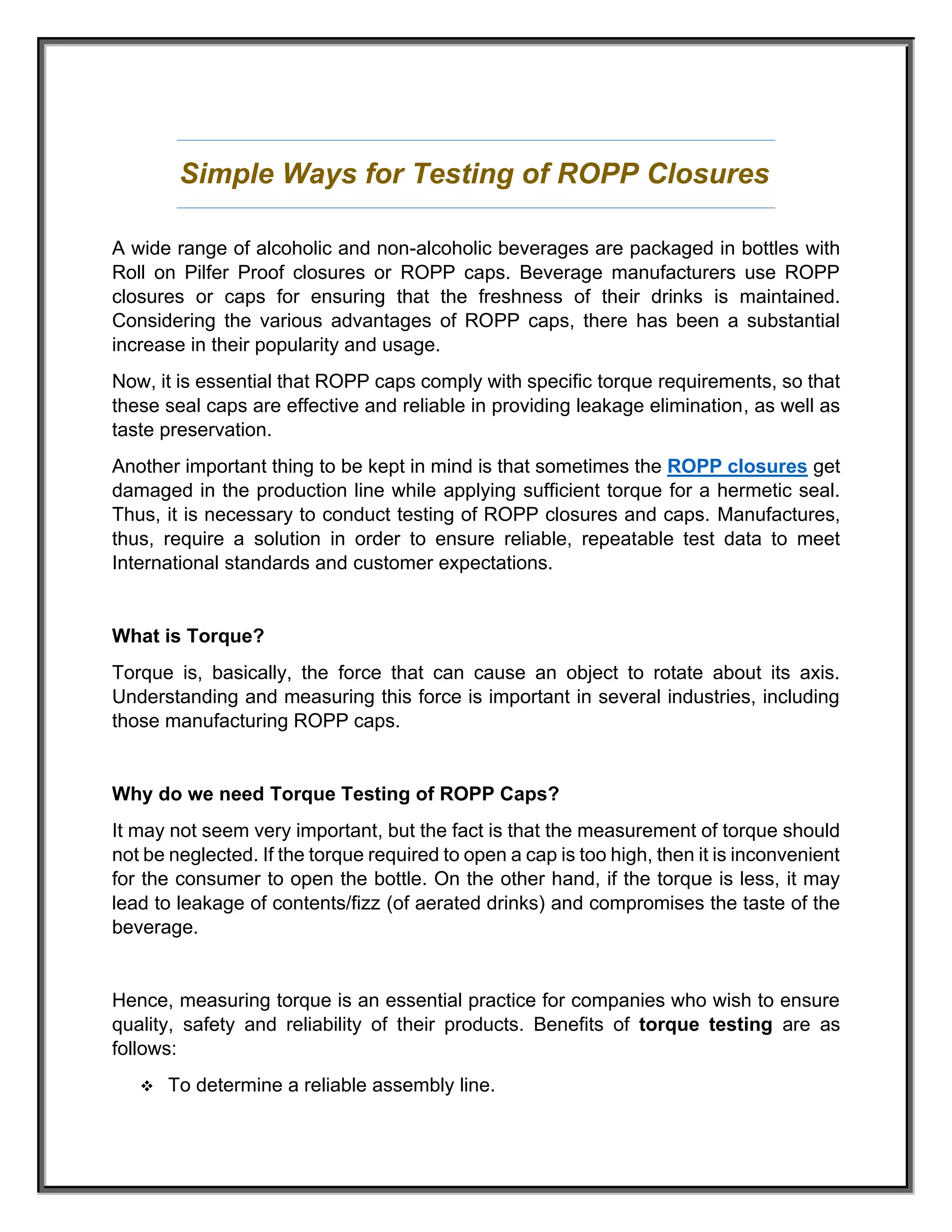 Testing of ropp closure | PDF