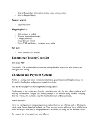 Testing plan for an ecommerce site | PDF