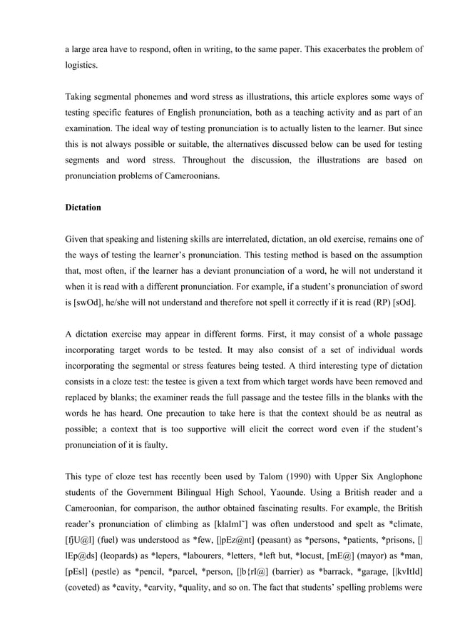 Testing pronunciation seminar | DOC | Standardized Testing ...