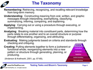 Testing Tasks and Blooms Taxonomy | PDF