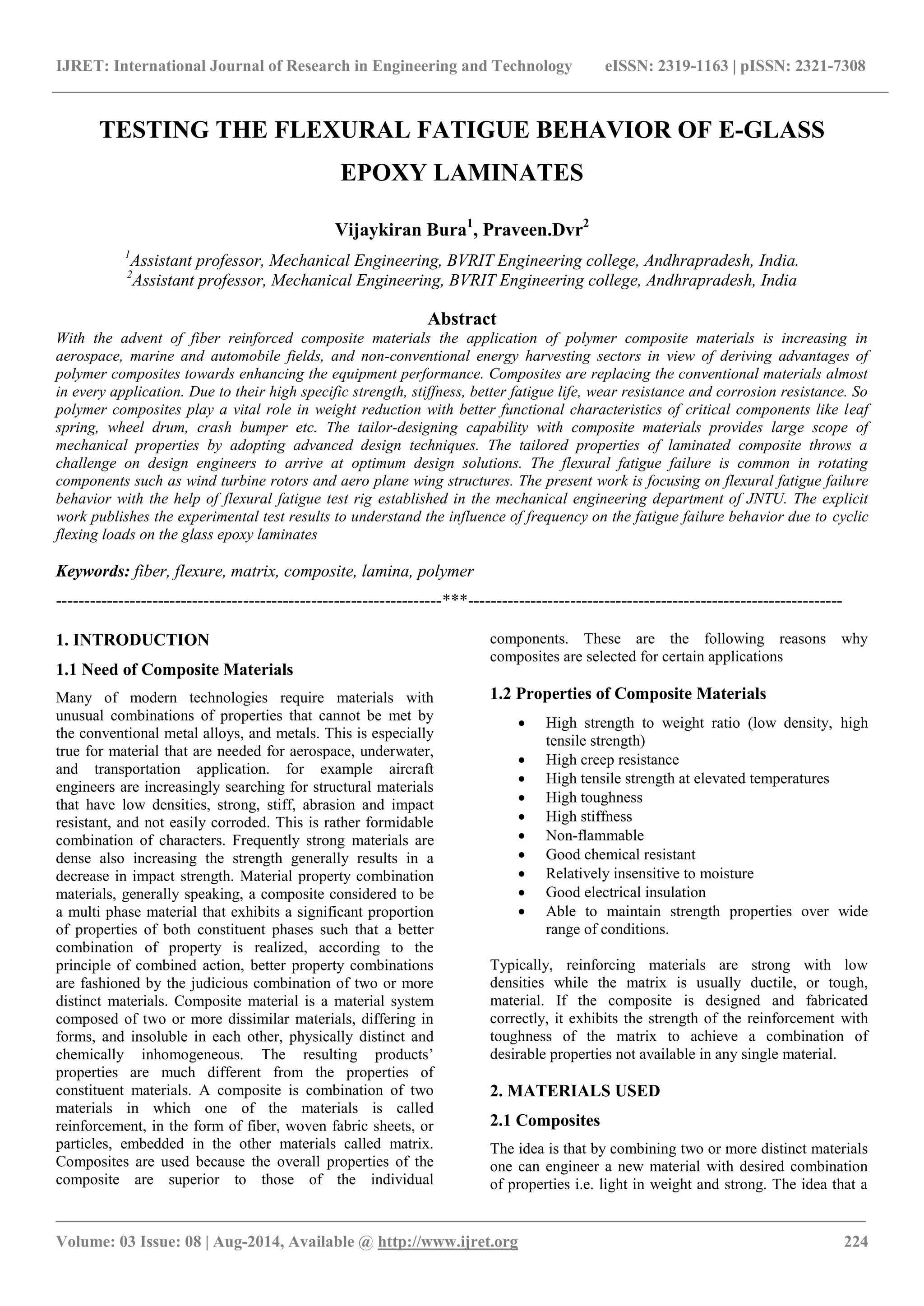 Testing the flexural fatigue behavior of e glass epoxy laminates | PDF