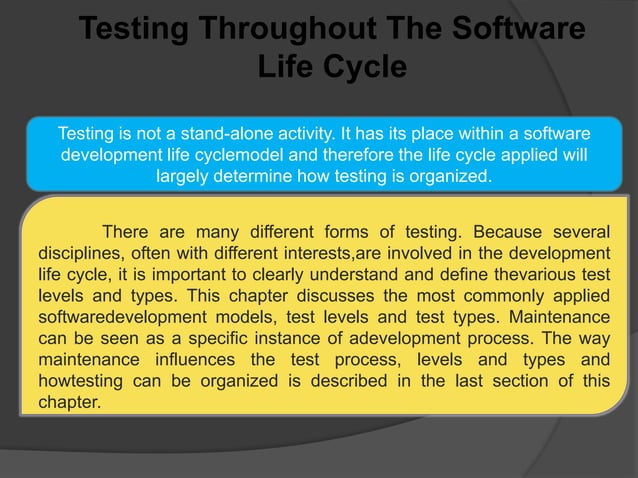 Testing throughout the software life cycle | PPT
