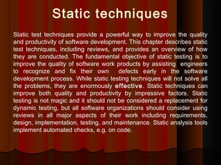 Testing throughout the software life cycle & statistic techniques | PPT