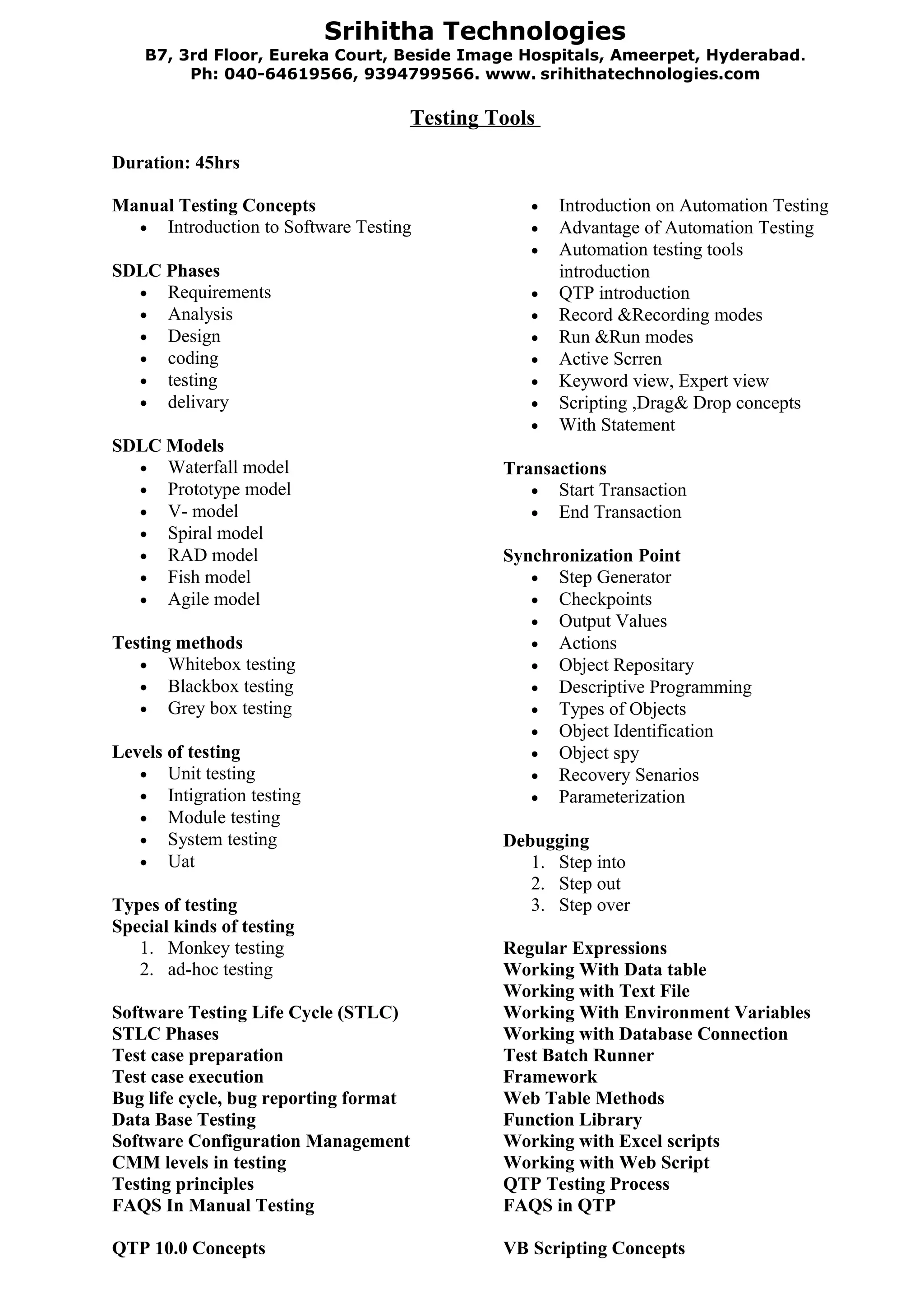 Testing Tools Classroom Training | PDF
