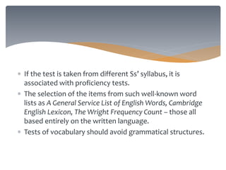 Testing vocabulary | PPTX