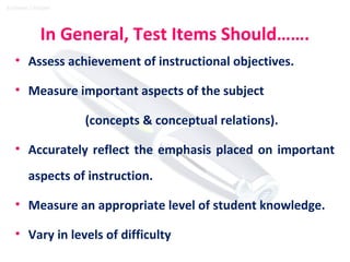 Test items | PPT | Standardized Testing | Educational Assessment