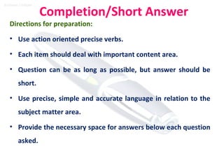 Test items | PPT | Standardized Testing | Educational Assessment